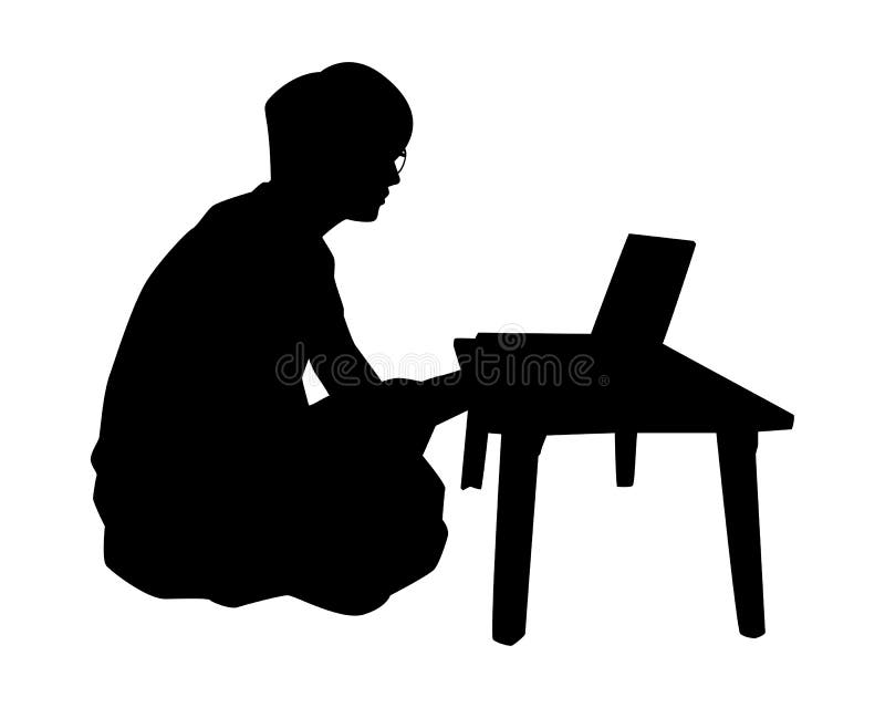 Silhouette Boy Sitting Computer Stock Illustrations – 178 Silhouette ...