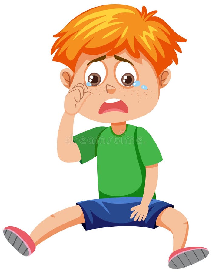 A Boy Sitting with Crying Face Expression Stock Vector - Illustration ...