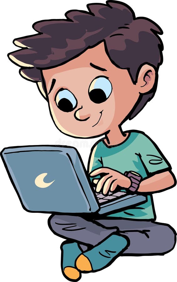 Boy is Sitting on the Floor and Typing on the Laptop in the Room Stock ...