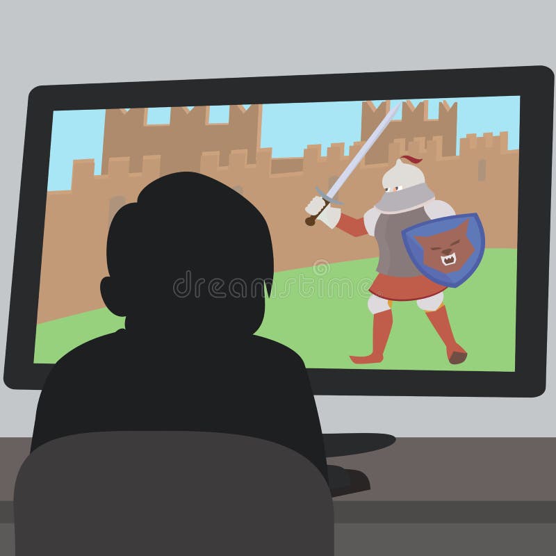 Boy Sitting in Front of Video Game Screen Cartoon Stock Vector ...