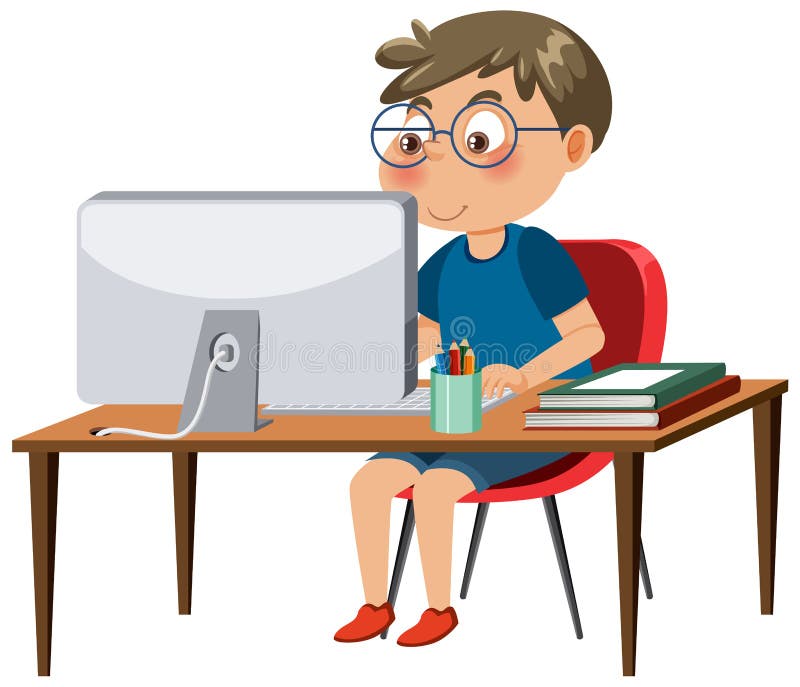 A Boy Sitting in Front of Computer Stock Vector - Illustration of boys ...
