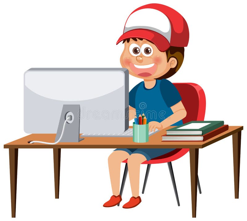 A Boy Sitting in Front of Computer Stock Vector - Illustration of ...