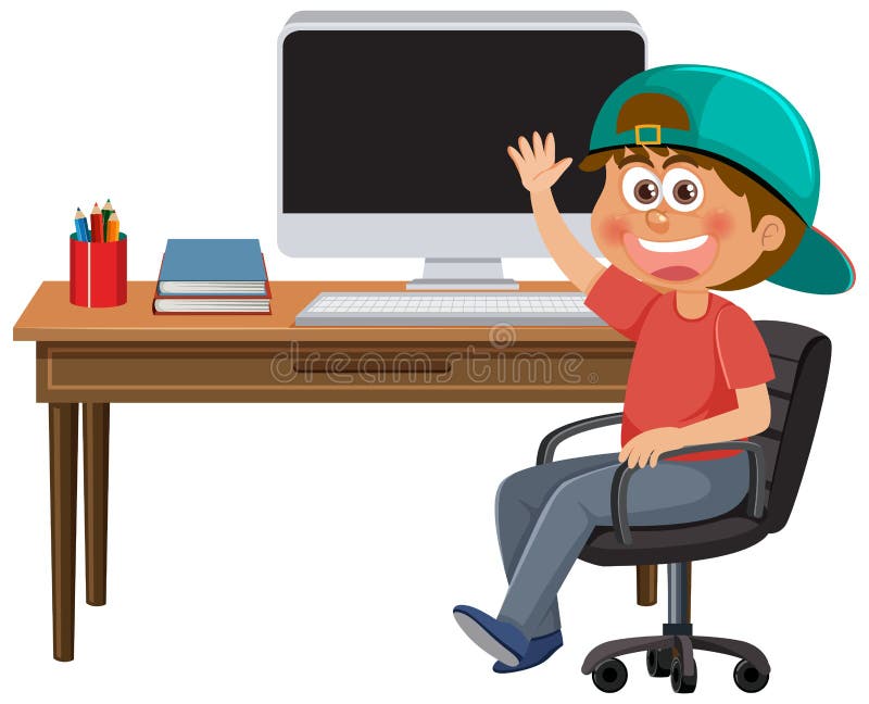 A Boy Sitting in Front of Computer Stock Vector - Illustration of ...