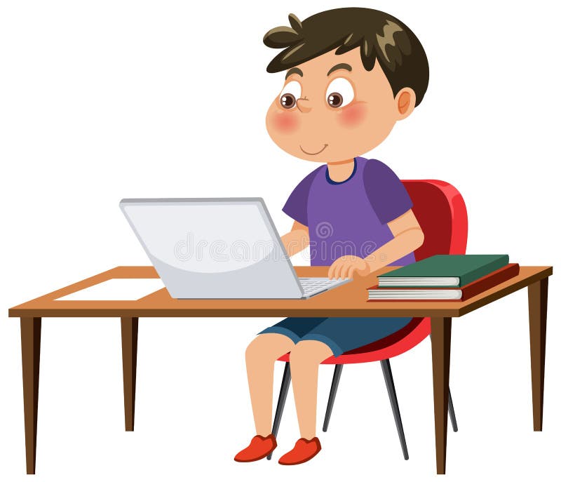 A Boy Sitting in Front of Laptop Stock Vector - Illustration of ...