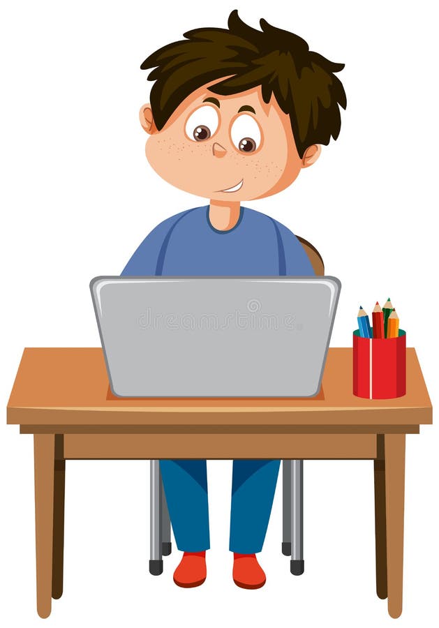 A Boy Sitting in Front of Laptop Stock Vector - Illustration of ...