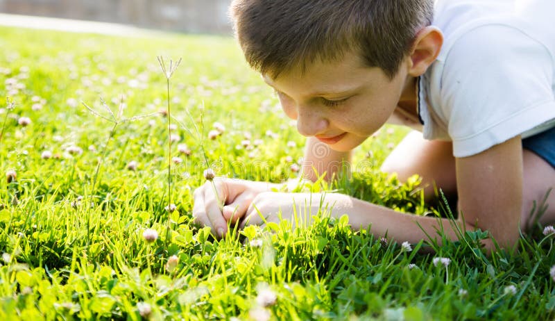 Boy sitting on grass stock image. Image of contemplation - 92698379