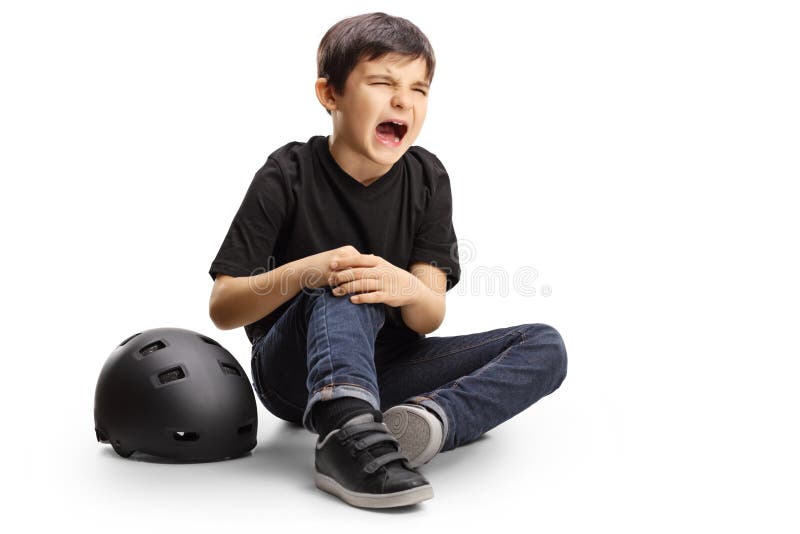 Boy Sitting and Holding His Hurt Knee Stock Image - Image of sitting ...