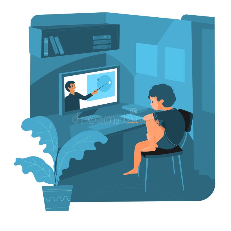 Online Education Student Boy Watching Video On Computer Stock Vector ...