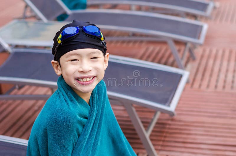 Boy Sitting beside the Pool Stock Image - Image of portrait, children ...