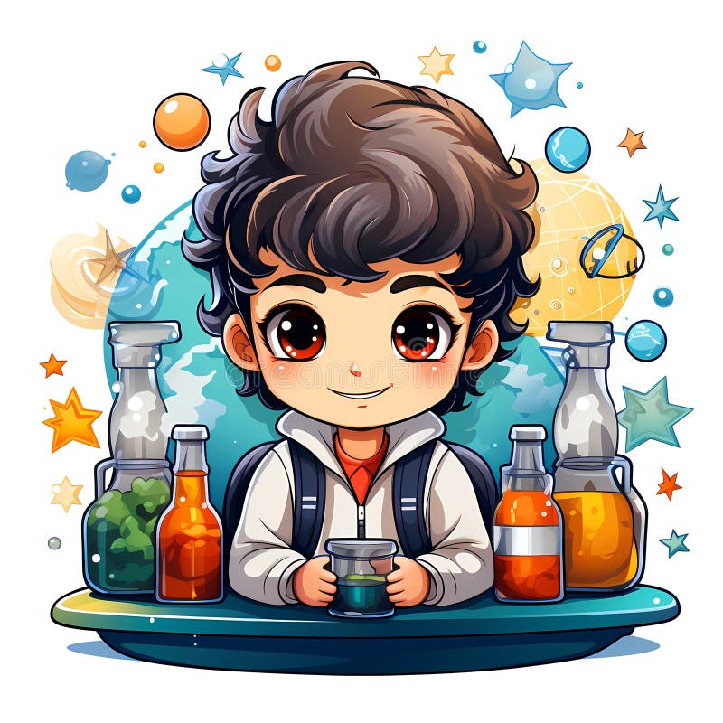 Boy is Sitting at Table with Bottles of Liquid. Generative AI Stock ...