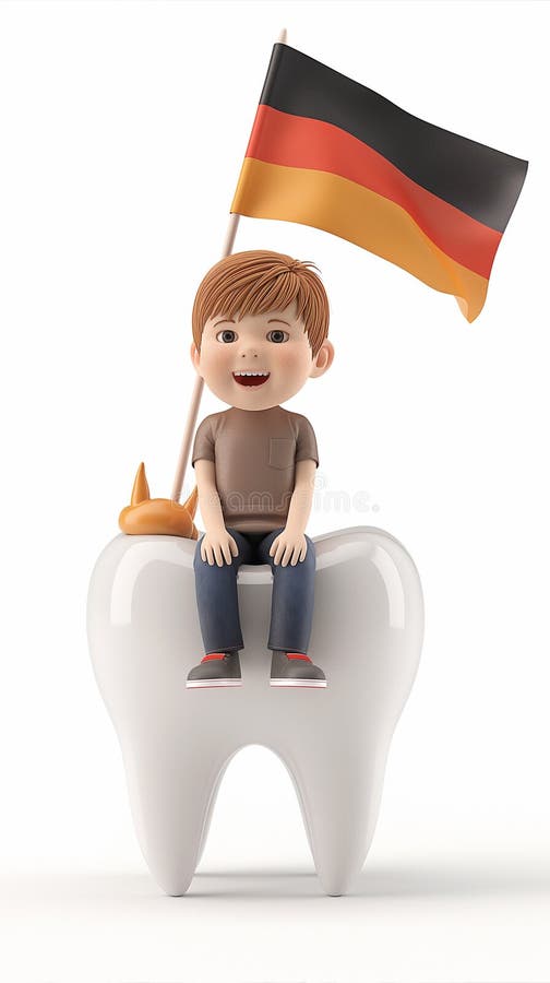 Boy Sitting on Top of Tooth with German Flag Stock Photo - Image of ...