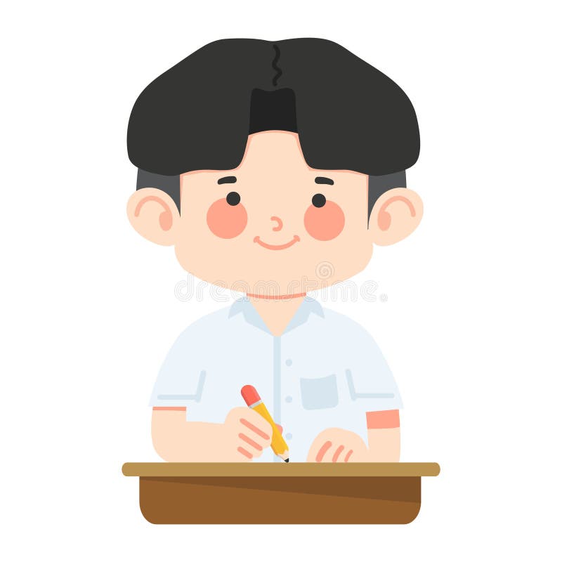 Boy is Sitting and Writing at the Table Stock Illustration ...