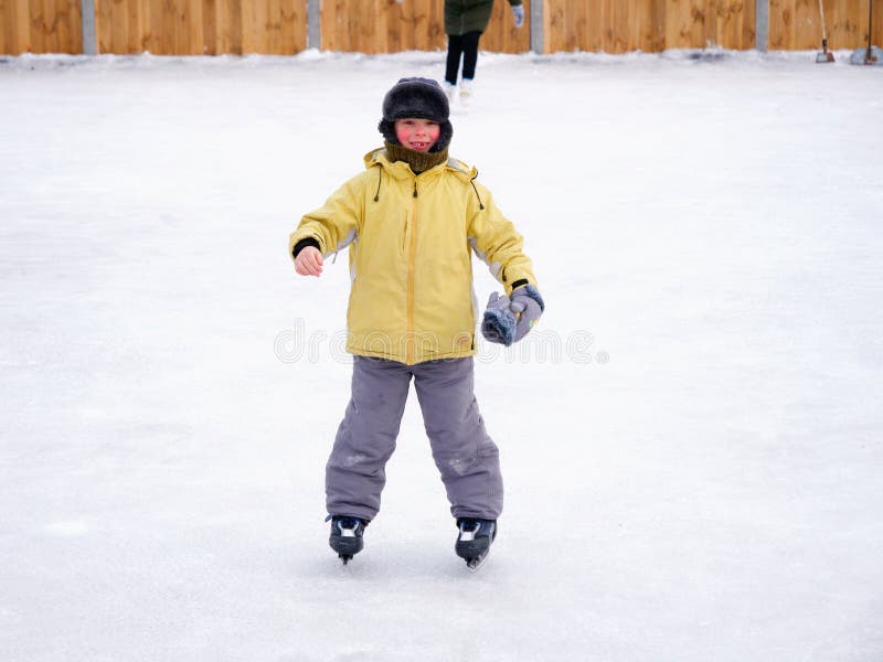Boy Skating on an Outdoor Ice Rink Stock Photo - Image of happiness ...