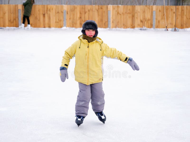 Boy Skating on an Outdoor Ice Rink Stock Image - Image of player ...