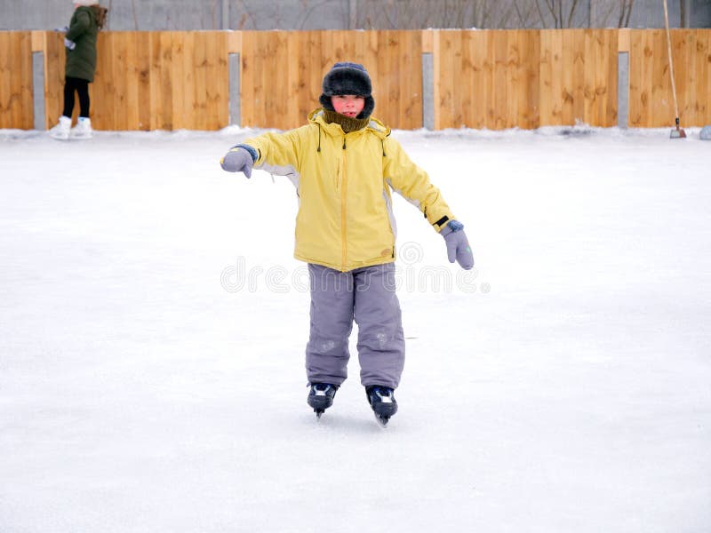Boy Skating on an Outdoor Ice Rink Stock Image - Image of people ...