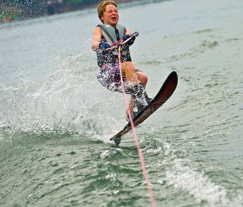 Boy Slalom Skier Jumping Wake Stock Image - Image of boarding, lake ...