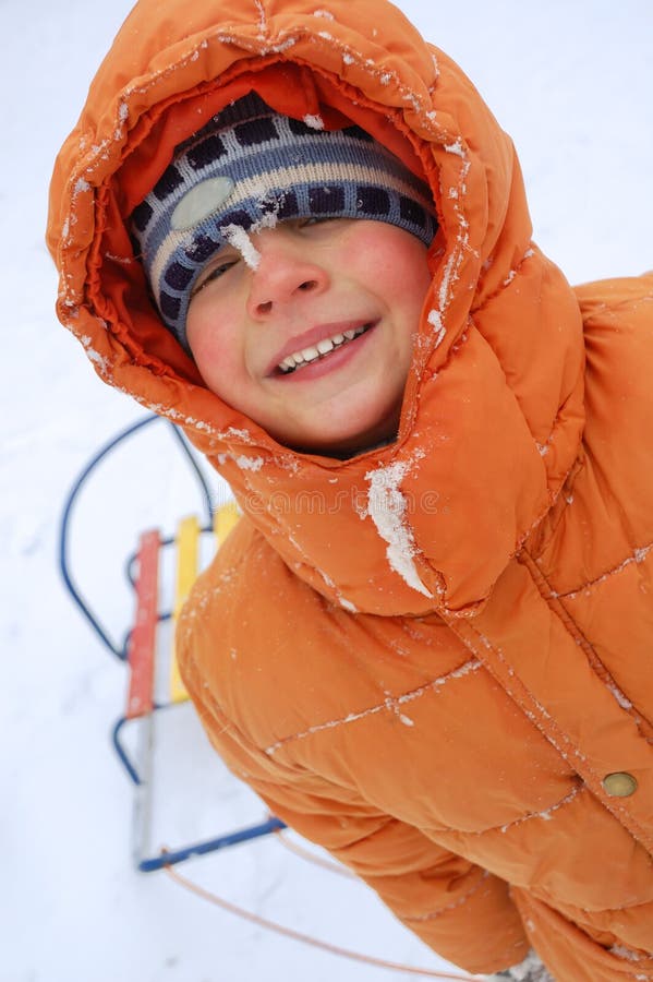 Boy with a sledge stock image. Image of happiness, children - 12887147