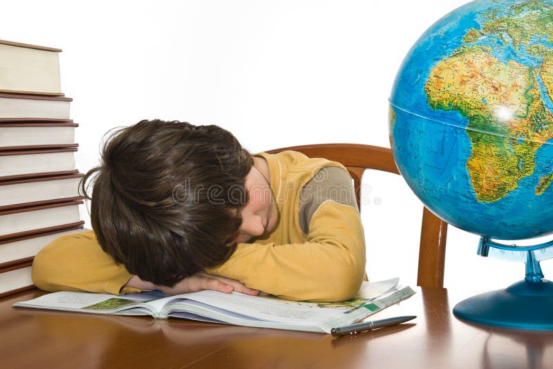 Boy Sleeping while Doing Homework Stock Image - Image of home, book ...