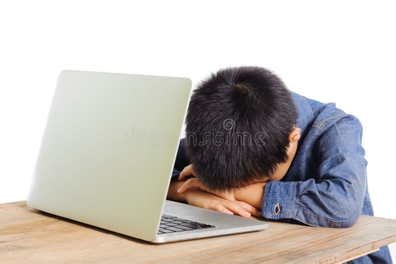 Boy Sleeping in Front of Notebook Stock Photo - Image of look, sleep ...