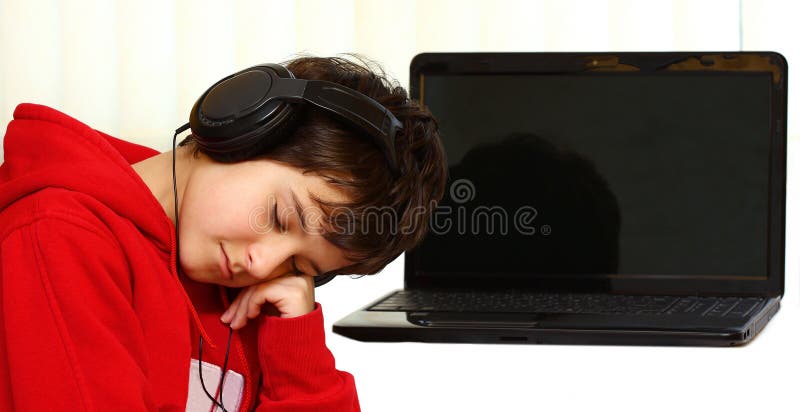 Boy Sleeping by a Laptop - Computer Stock Image - Image of learning ...