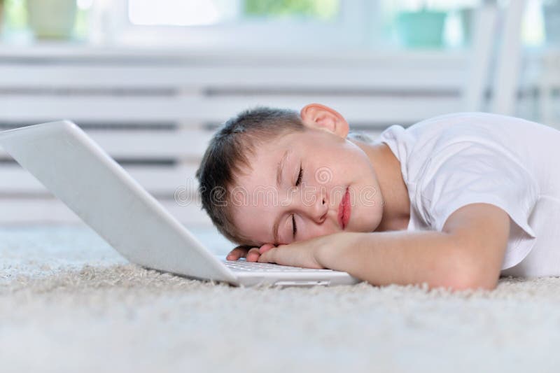 Boy Sleeping Near and Laptop Stock Photo - Image of lifestyle, sleep ...