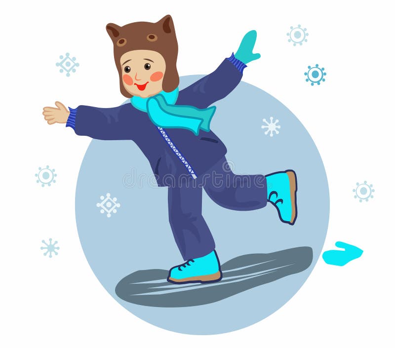 The Boy Slides on the Frozen Puddle Stock Vector - Illustration of ...