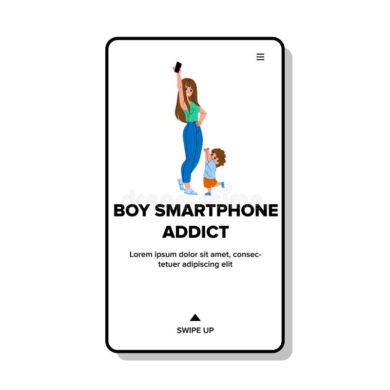 Boy Smartphone Addict Dependence Problem Vector Stock Vector ...