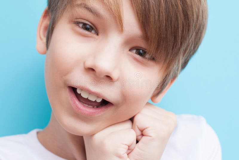 Boy Smiles and is Touched. Emotion Concept Stock Photo - Image of ...