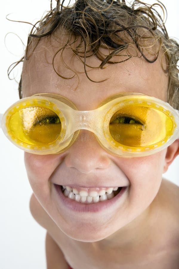 Funny Boy Smiling in Swimming Googles Stock Photo - Image of cheeky ...