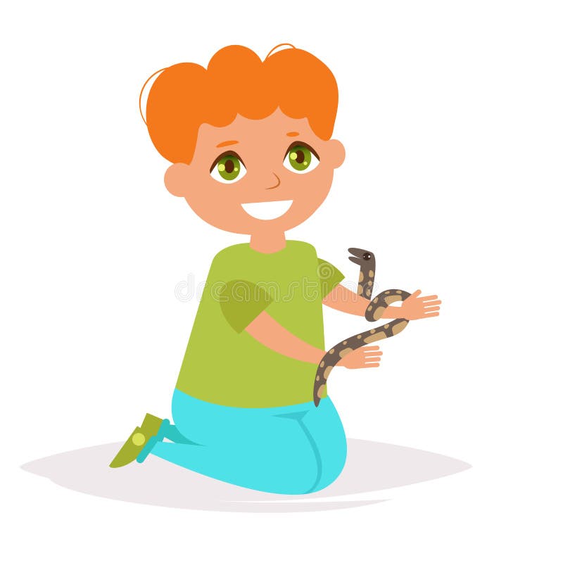 Boy with the snake. Vector stock vector. Illustration of danger - 100195395