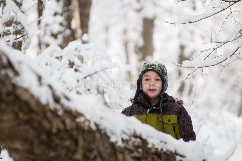 Boy in the snow stock photo. Image of nature, child, snow - 61090688