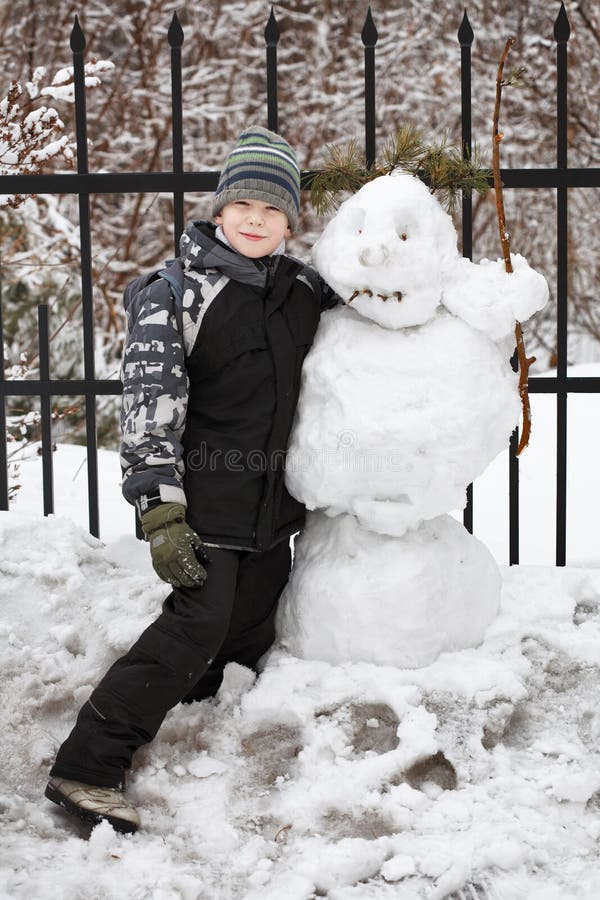 Boy and snowman stock image. Image of gloves, look, clothes - 19129735