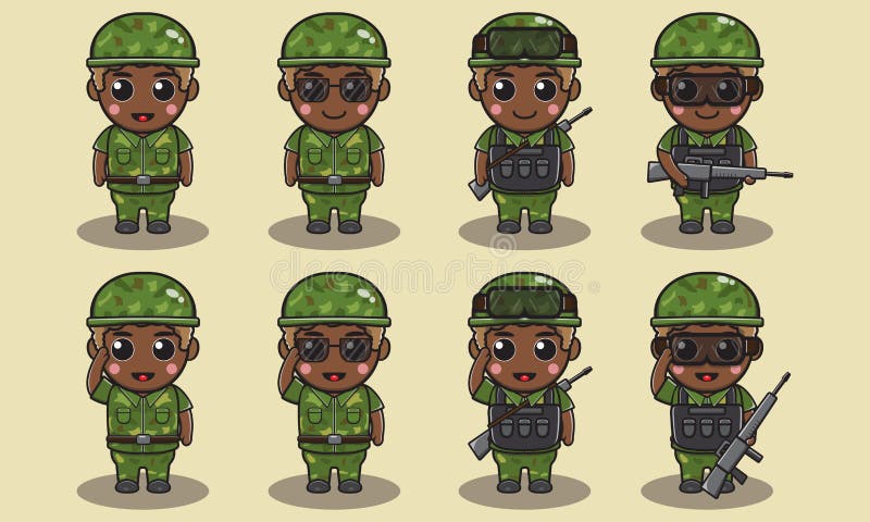Vector Illustration of Boy Soldier Cartoon Set Stock Vector ...