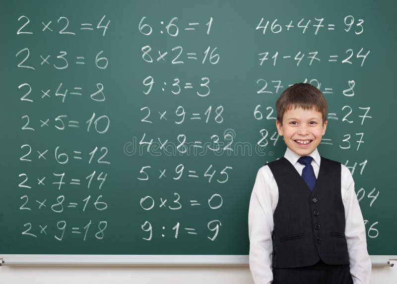 School Boy Solve Math on School Board Stock Image - Image of knowledge ...