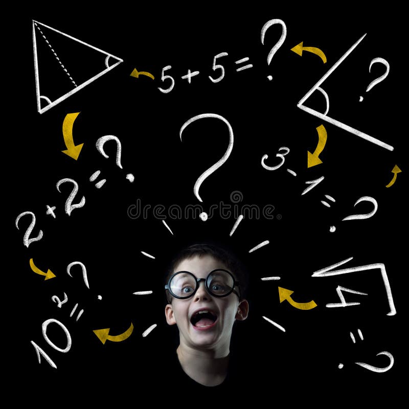 Boy Solve Mathematics Examples at the Blackboard Stock Photo - Image of ...