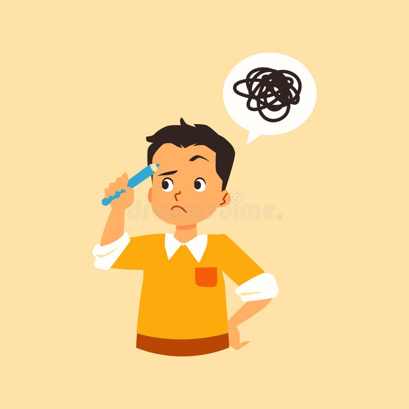 Boy Solves Problem or Answers To Question, Flat Vector Illustration ...