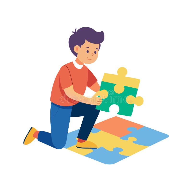 Boy Solving Jigsaw Puzzle Stock Illustrations – 160 Boy Solving Jigsaw ...