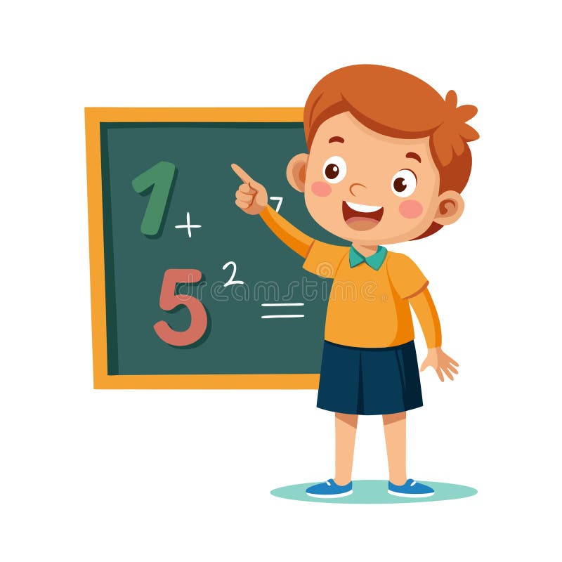 Boy Solving Math Problem on Chalkboard Illustration for Educational Designs Stock Vector ...