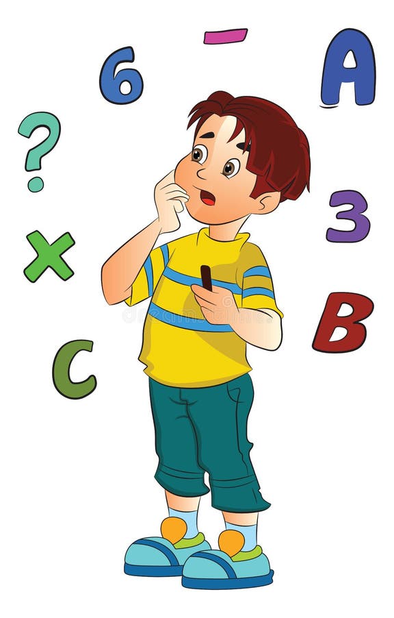 Boy Solving a Math Problem, Illustration Stock Vector - Illustration of ...