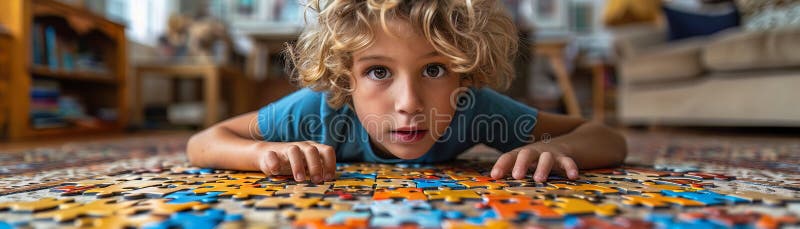 Boy Solving Puzzle Focused Expression Clear Space for Cognitive ...