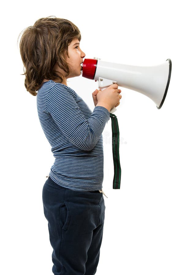 Boy speaking in megaphone stock image. Image of childhood - 175966153