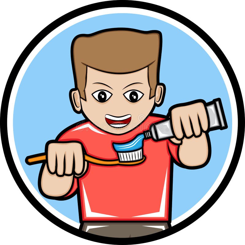 Boy Squeezing Toothpaste on a Toothbrush Stock Vector - Illustration of ...