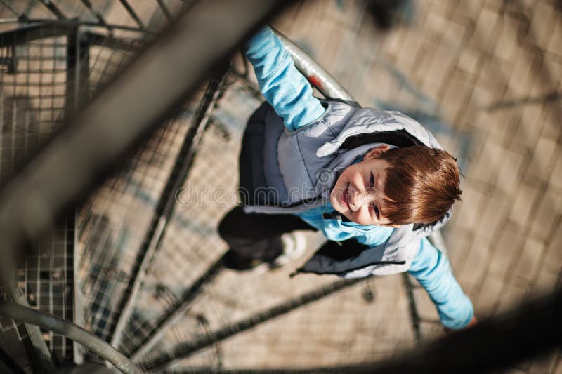 Boy Stand at Spiral Staircase on Observation Tower Stock Photo - Image ...