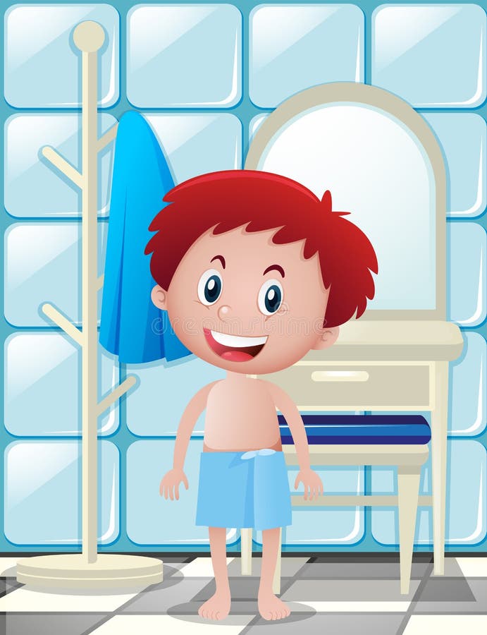 Boy standing in bathroom stock vector. Illustration of clip - 94427323
