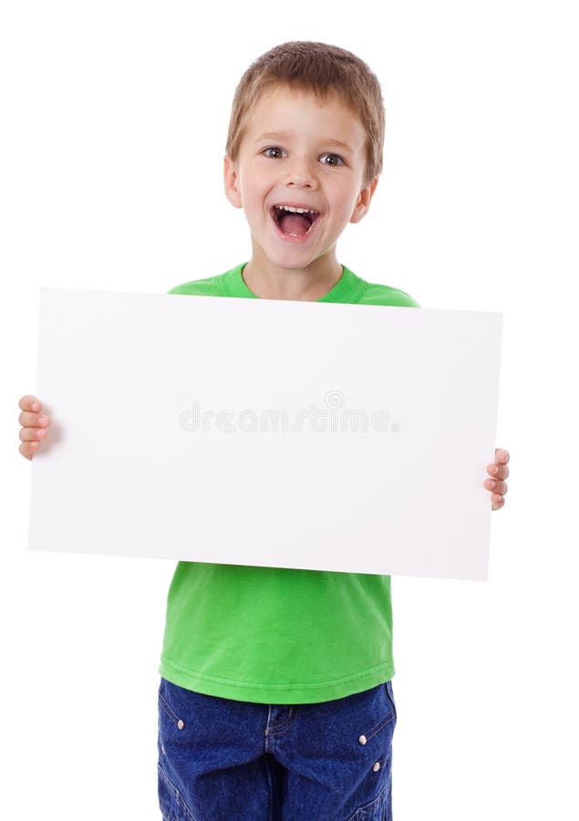 Kids beside a white blank stock photo. Image of hand - 21462370