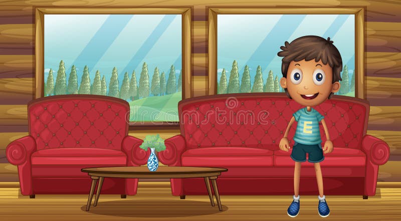 A boy standing inside the house, Illustration of a boy boy standing ...