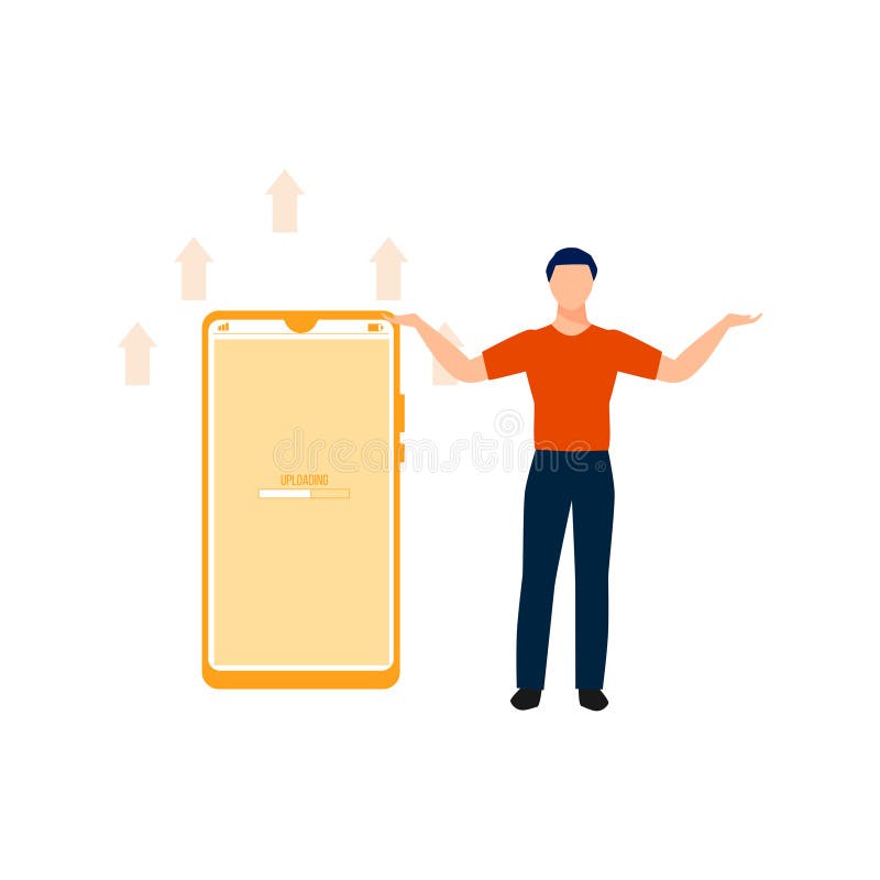 The Boy is Standing Next To the Mobile Stock Vector - Illustration of ...
