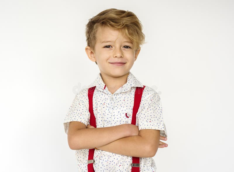 Boy Standing Portrait Studio Shoot Stock Image - Image of cheerful ...