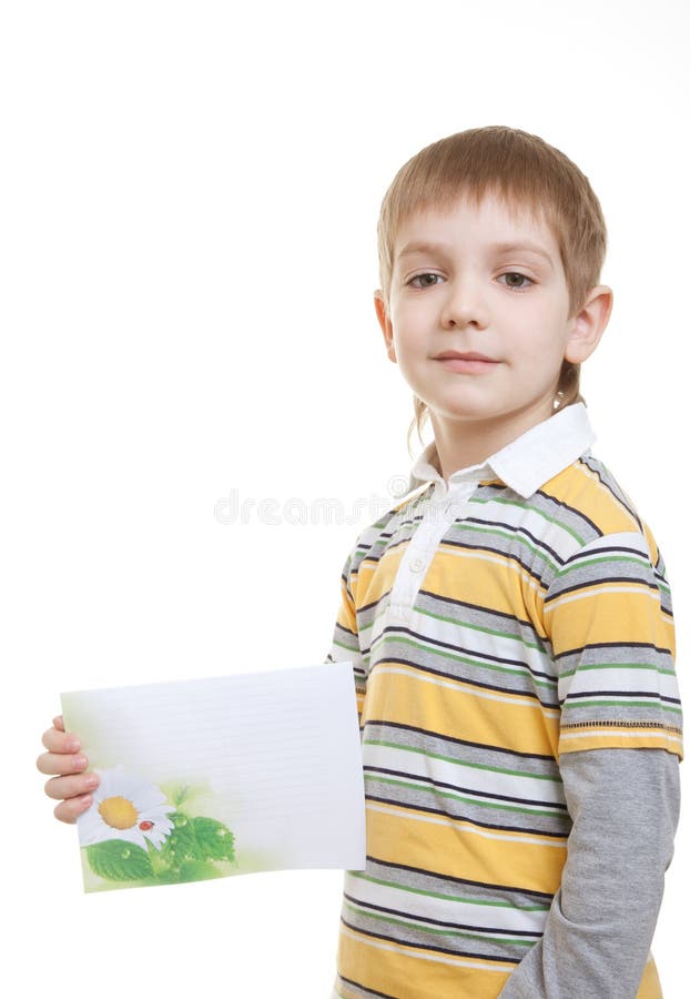 Boy Standing with Sheet of Paper Stock Photo - Image of smile ...
