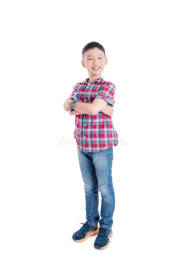 Boy Standing and Smiling Isolated Over White Background Stock Photo ...